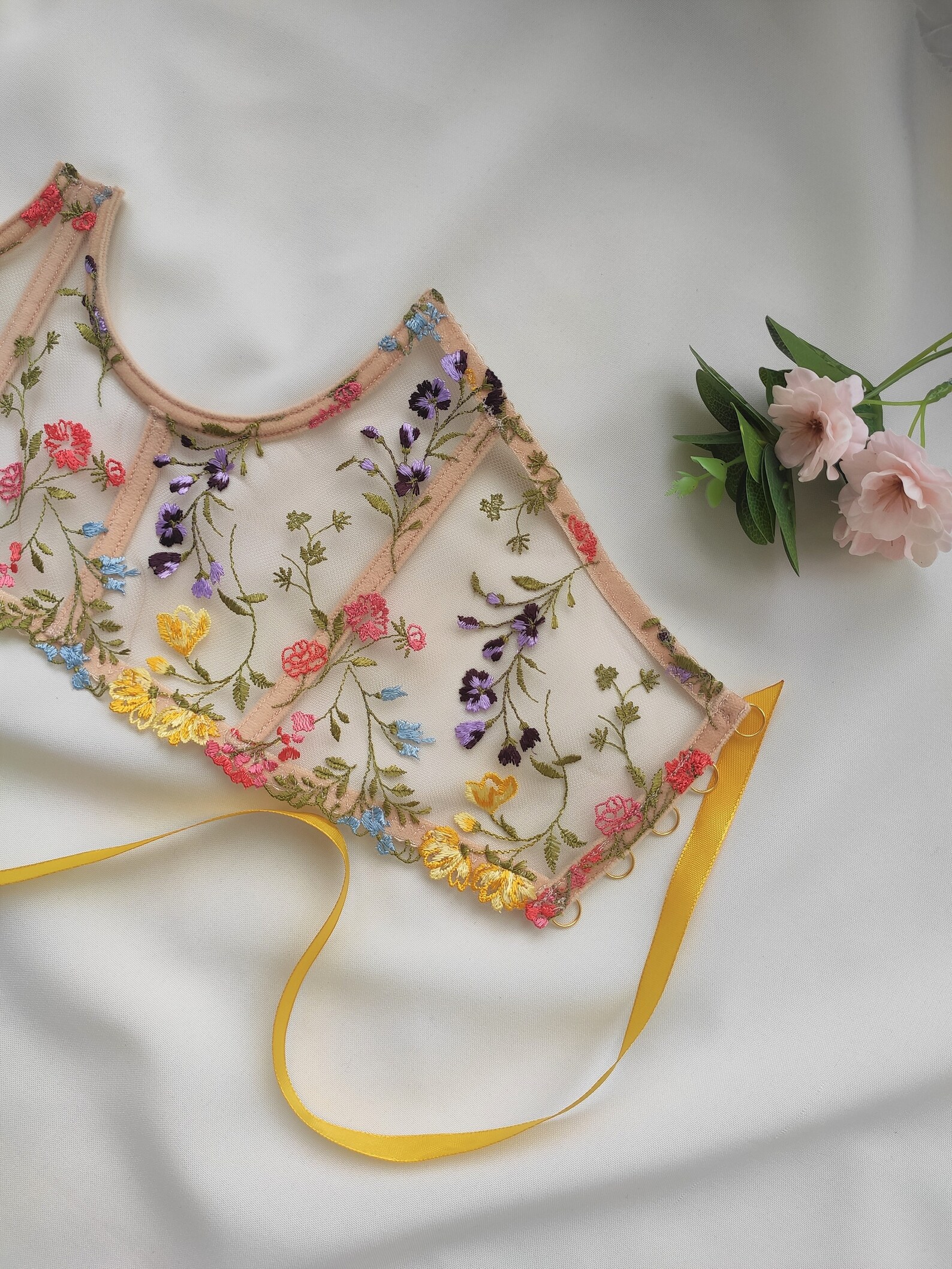 Cupless Corset Underbust Corset With Embroidered Flowers - Etsy