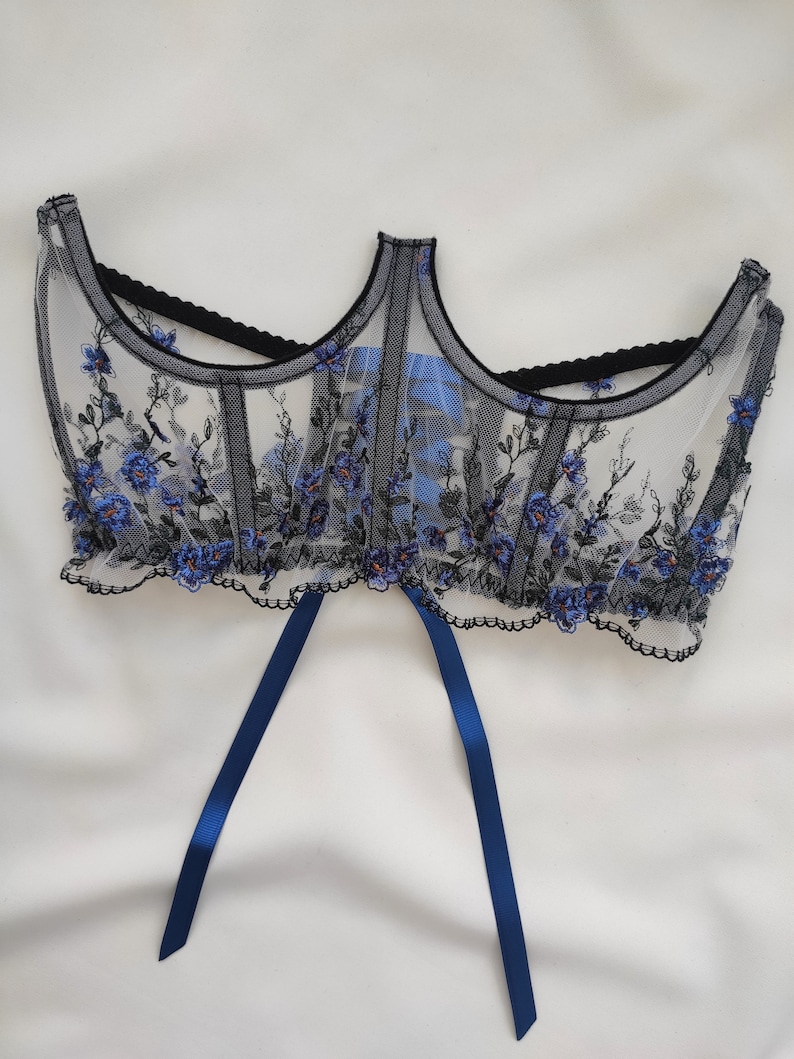 Cupless Corset Underbust Corset With Embroidered Flowers - Etsy