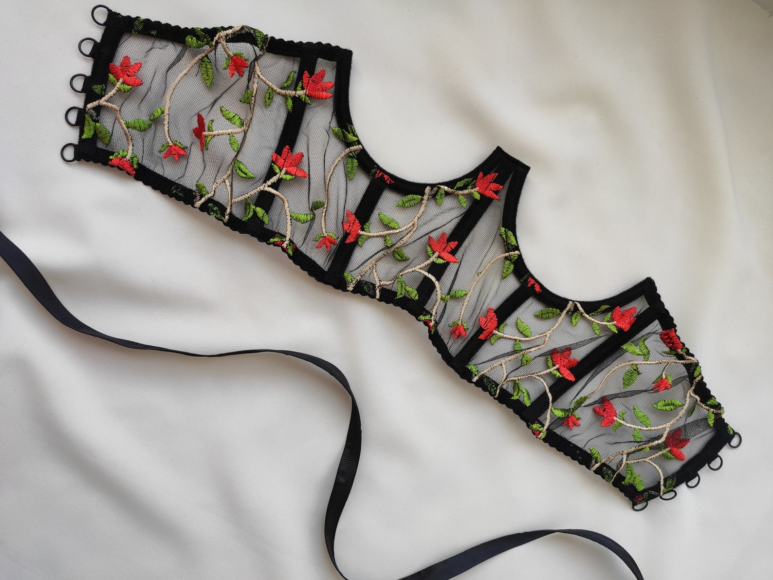 Floral Black Corset, Black Cupless Corset, Red Corset, Underbust Corset ...
