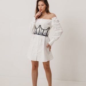 White Corset, Cupless Corset, Underbust Corset With Embroidered Flowers ...