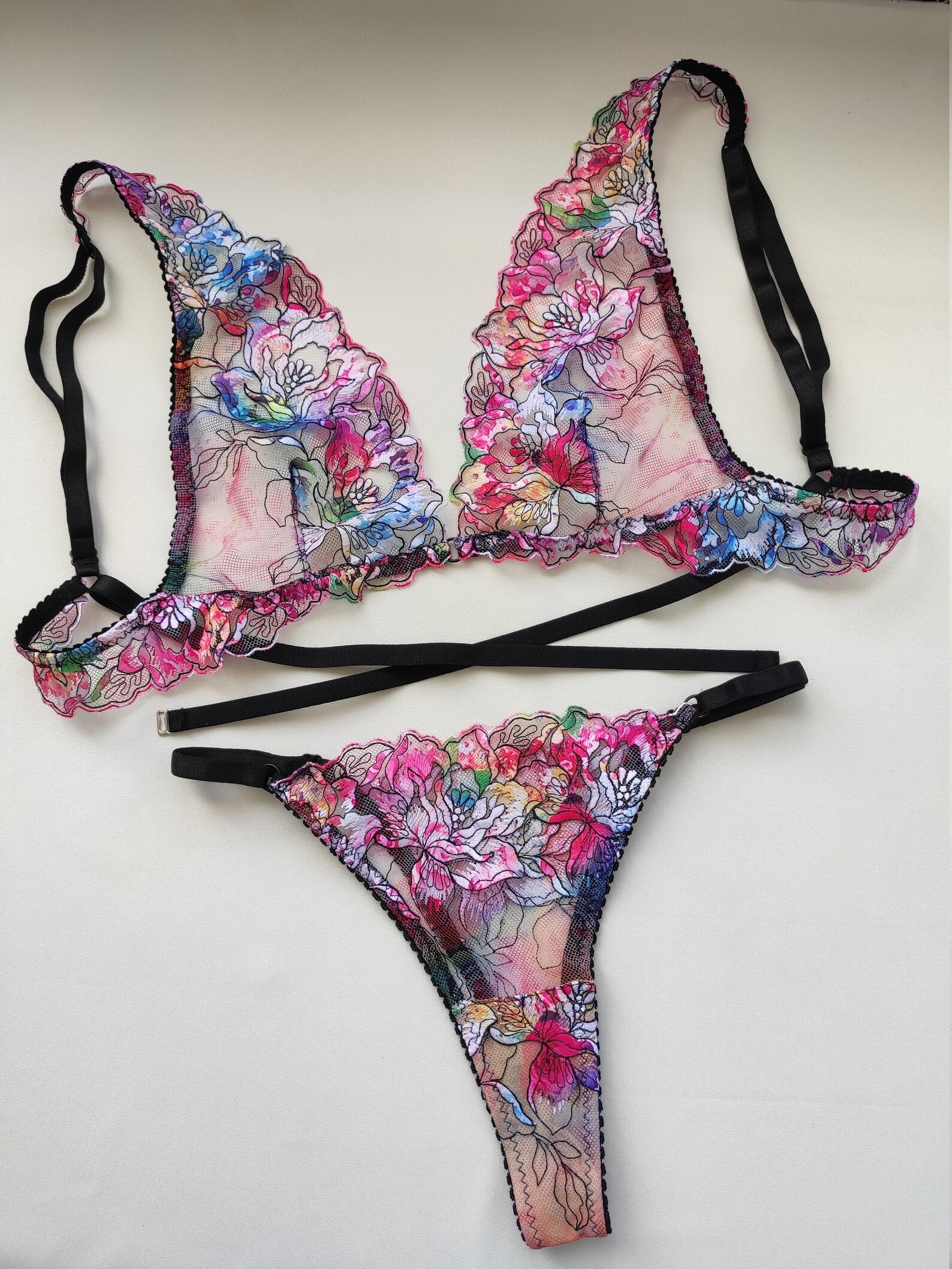 Floral Lace Lingerieembroider Lingerieflower Lingerie Etsy