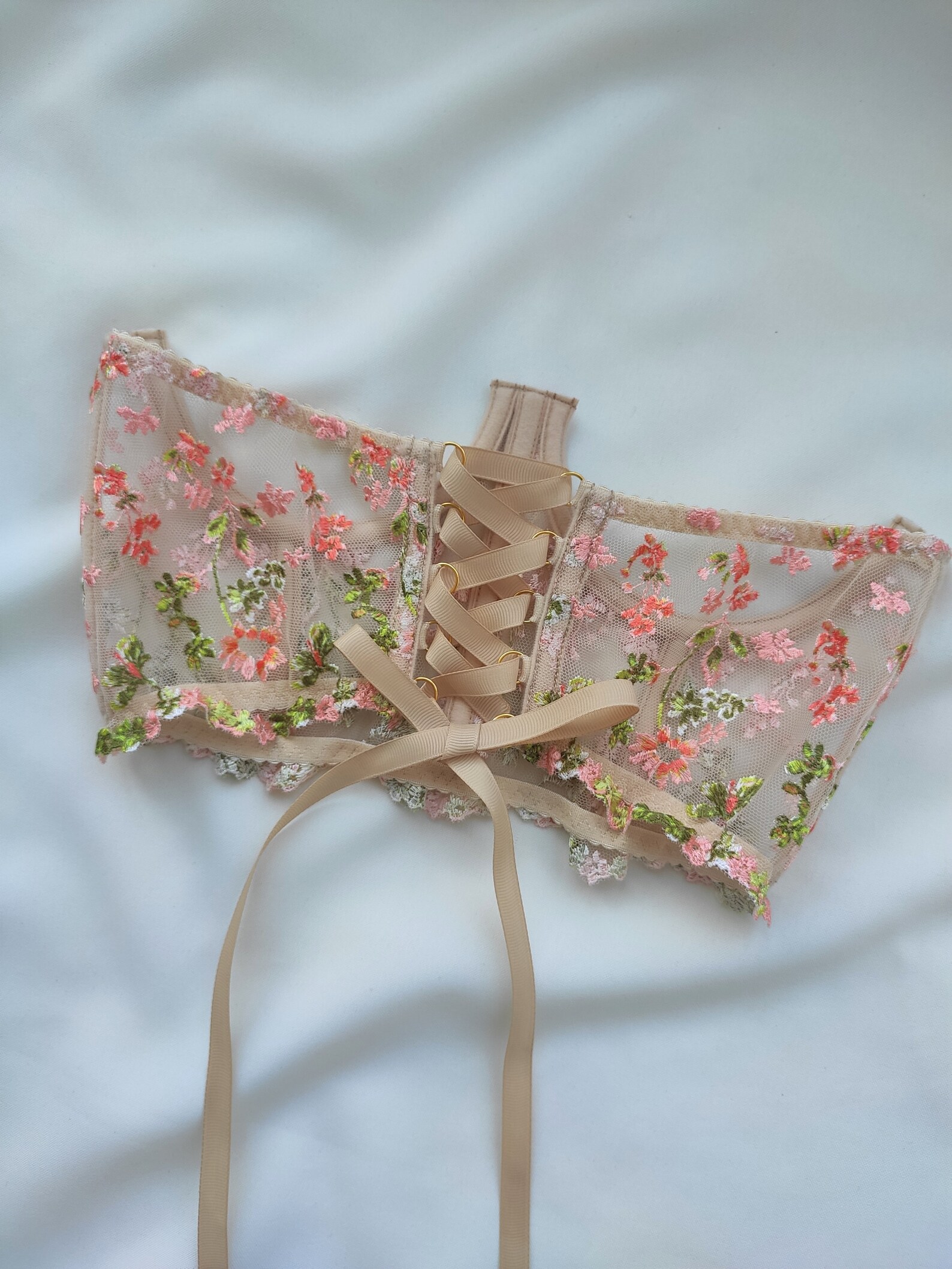 Cupless Corset Underbust Corset With Embroidered Flowers - Etsy