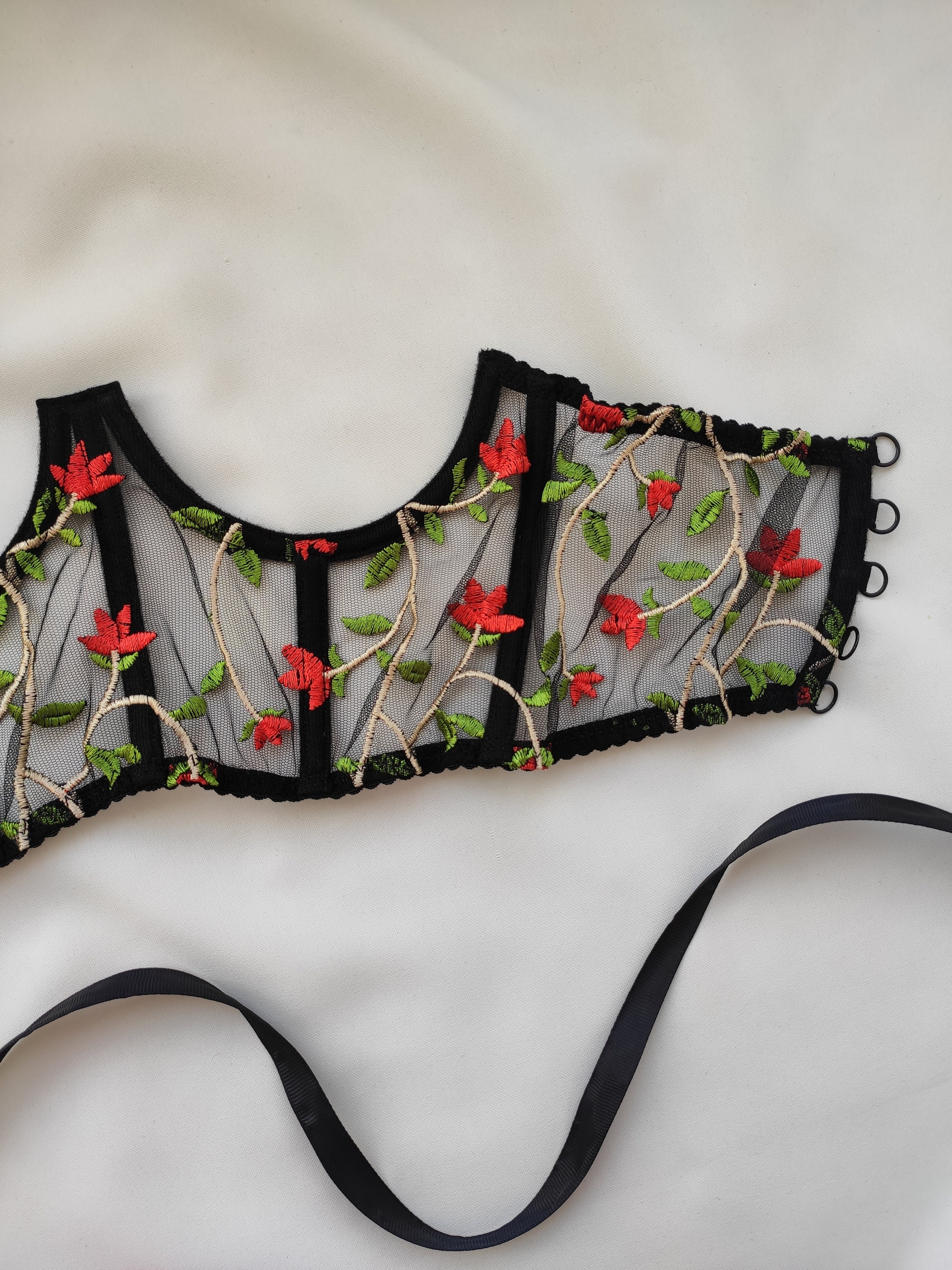 Floral Black Corset, Black Cupless Corset, Red Corset, Underbust Corset ...