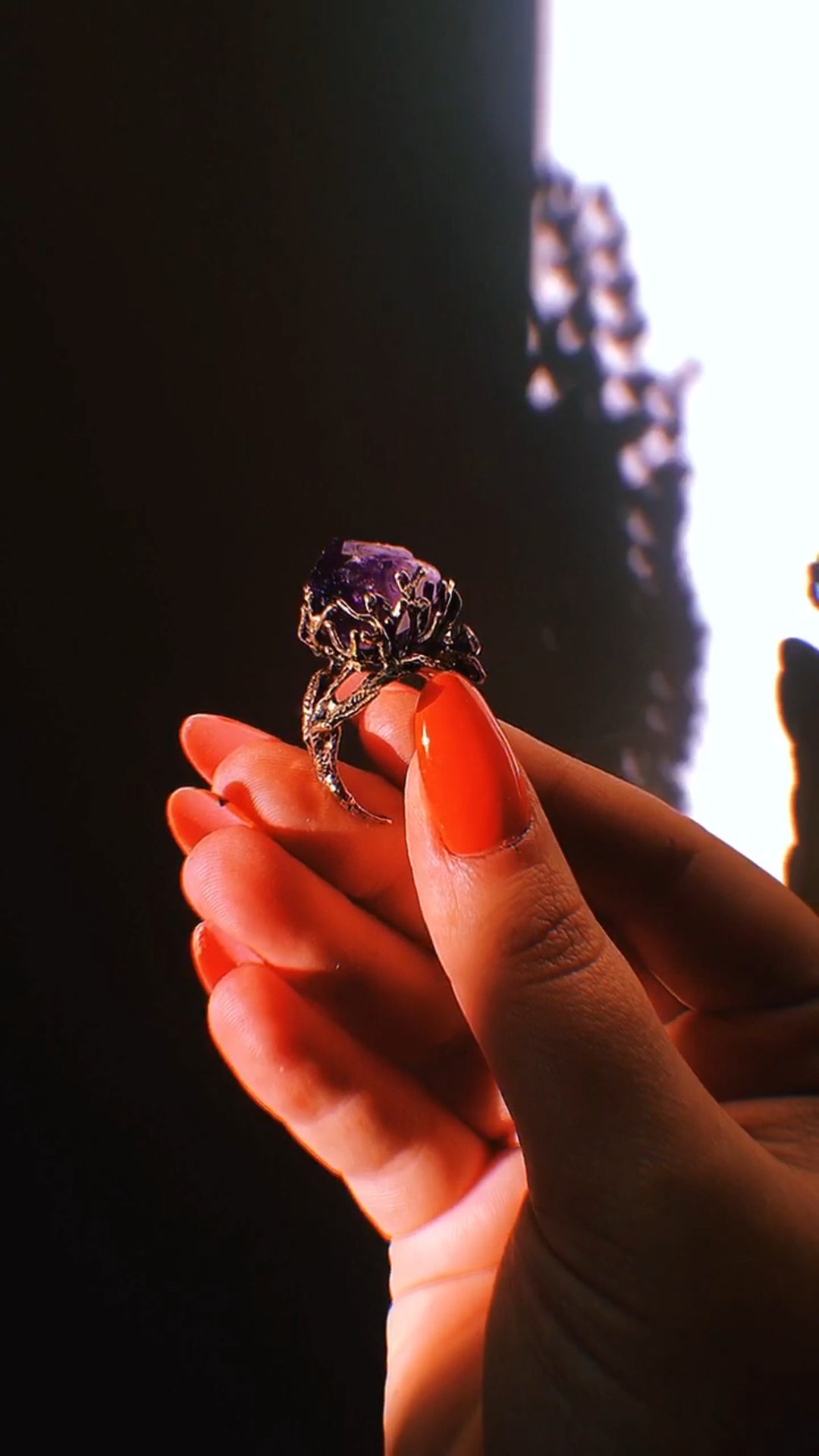 Amethyst Handmade Bronze Flower Embroidered Adjustable Ring Witch Pagan ...