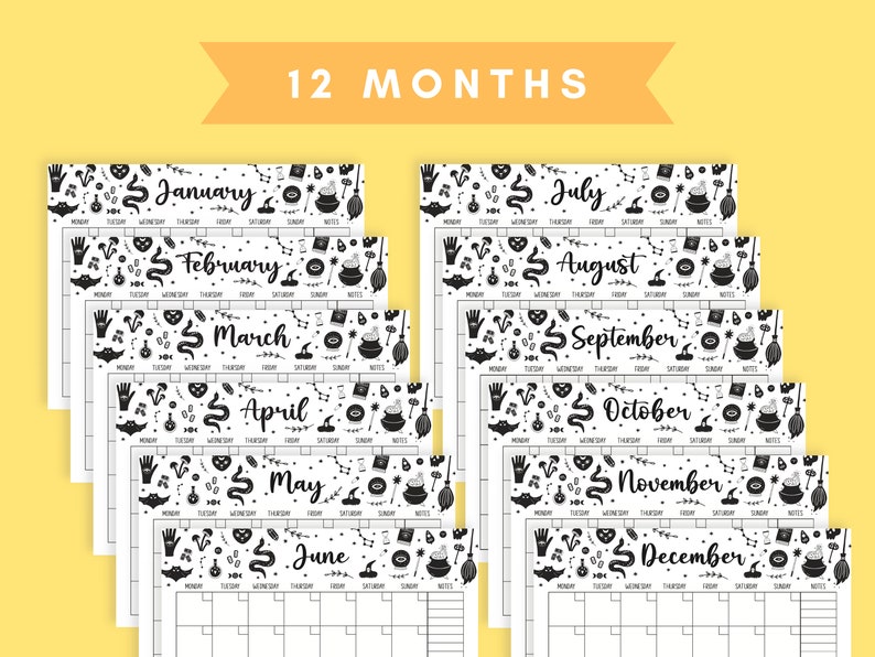 Printable Witch Calendar | Digital Download | Blank Witchy Monthly ...