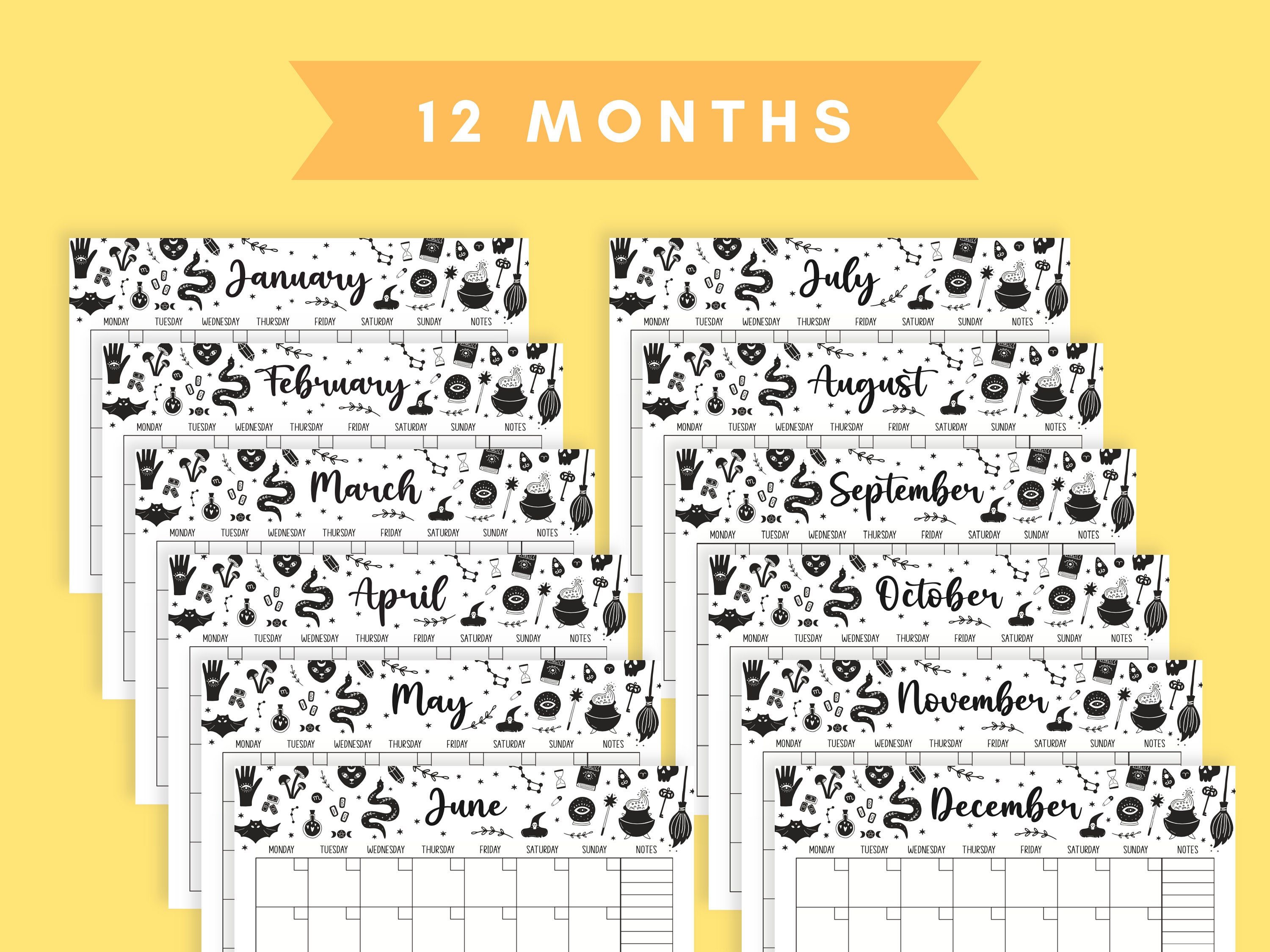 Printable Witch Calendar | Digital Download | Blank Witchy Monthly ...