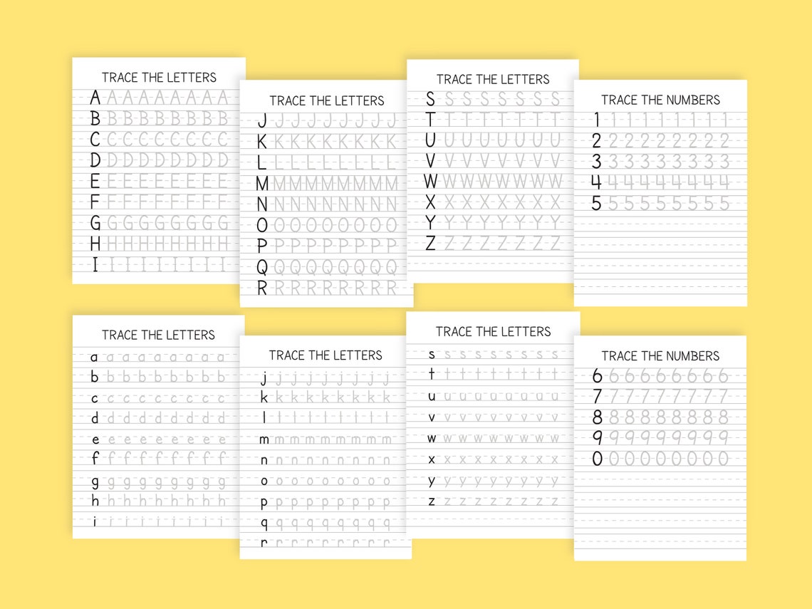 Printable Trace the Alphabet and Numbers Tracing Worksheets - Etsy