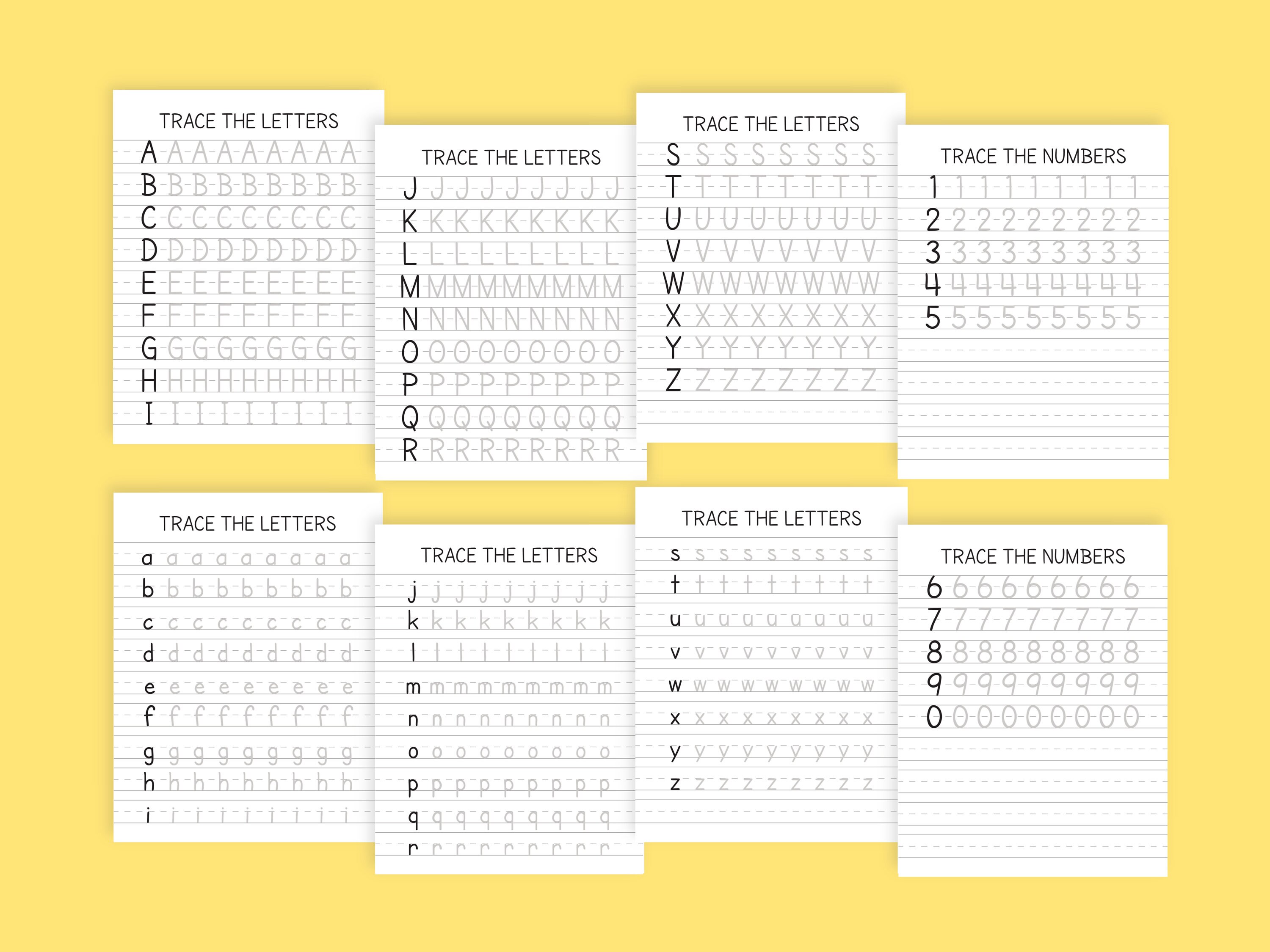 Printable Trace the Alphabet and Numbers Tracing Worksheets - Etsy