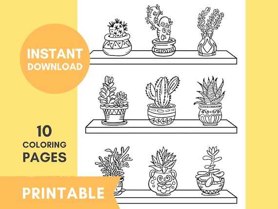 Houseplant Coloring Pages 10 Printable Sheets for Adults and - Etsy