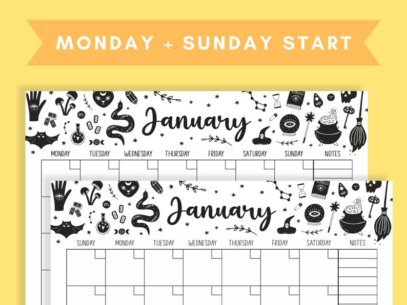 Printable Witch Calendar | Digital Download | Blank Witchy Monthly ...
