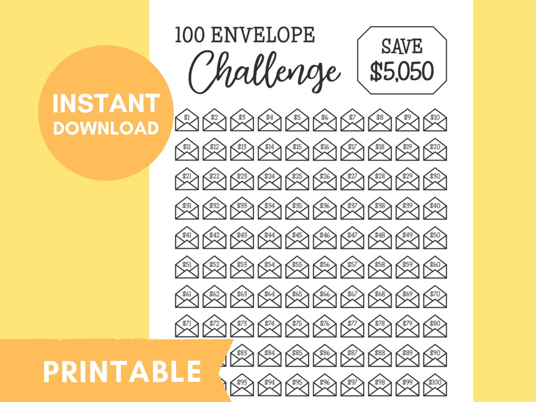 100 Envelope Challenge Tracker | 5k Savings Challenge Envelope | 5,000 ...