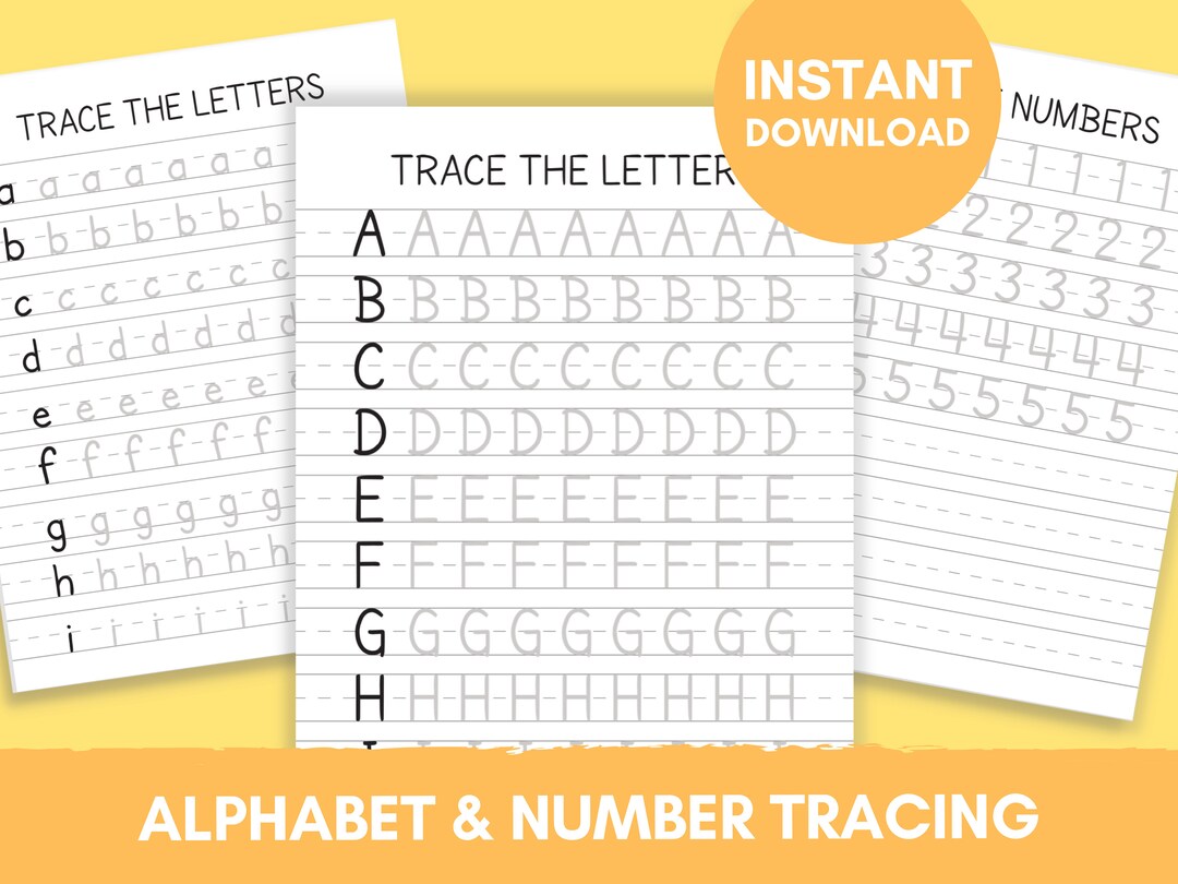 Printable Trace the Alphabet and Numbers, Tracing Worksheets for Kids ...