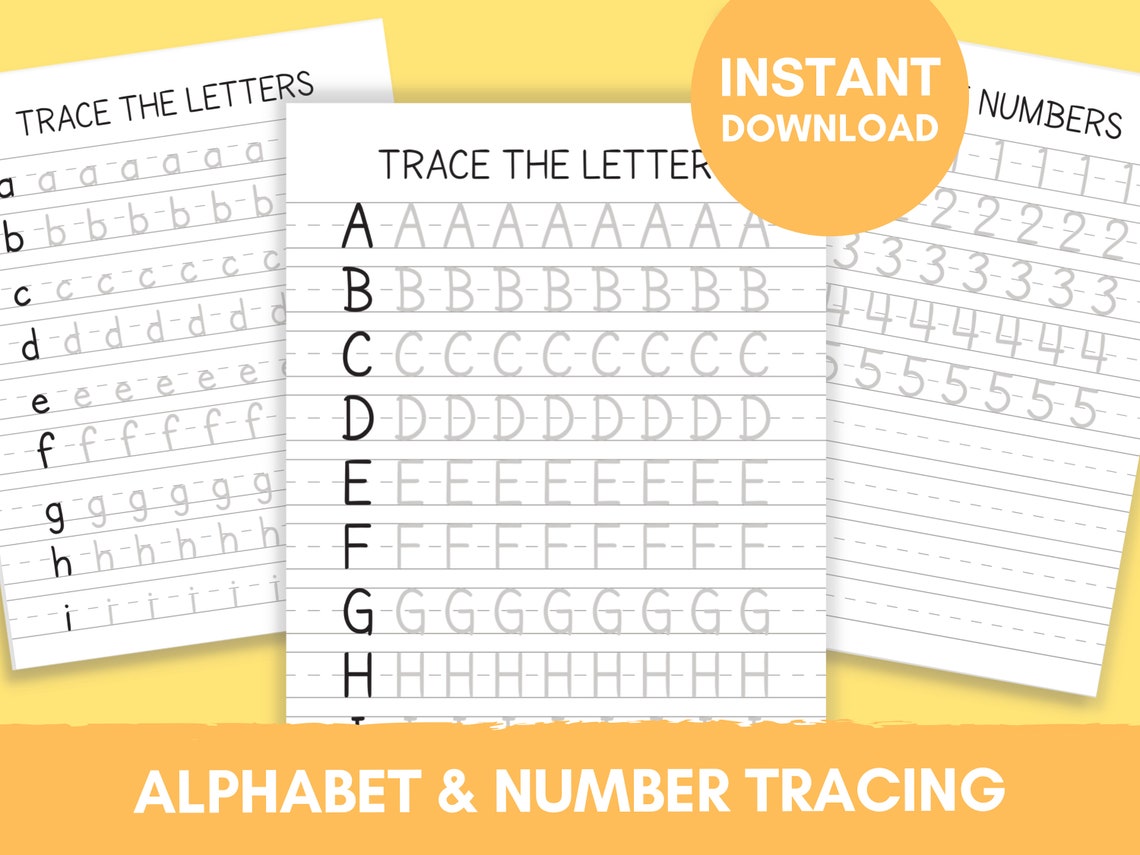Printable Trace the Alphabet and Numbers Tracing Worksheets - Etsy