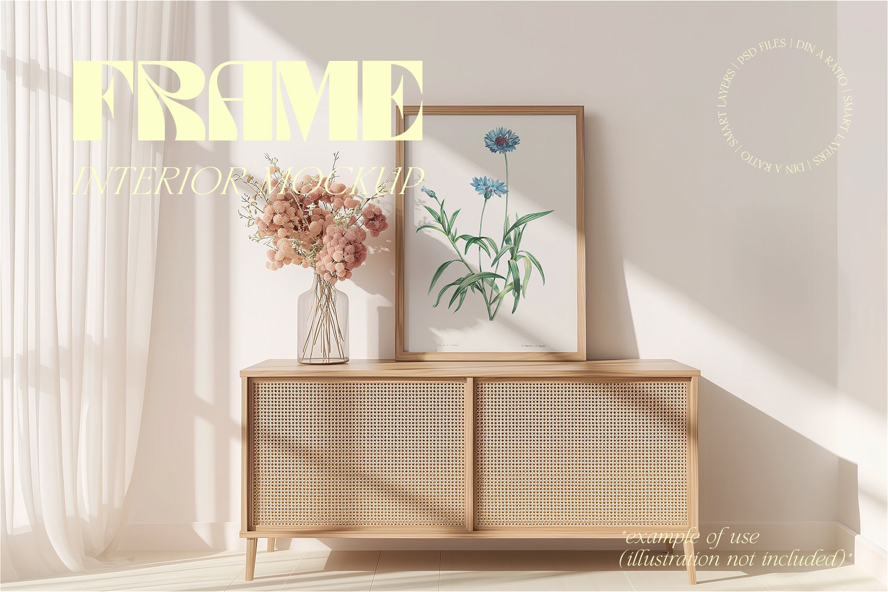 Japandi Minimalist One Frame Mockup Living Room Sideboard Interior Wood ...