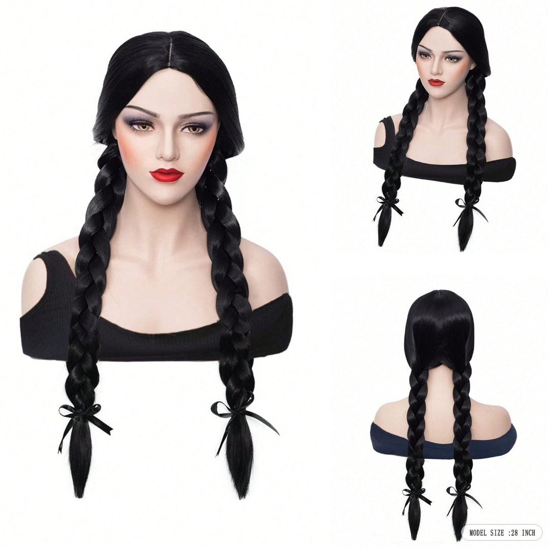 Wednesday Addams Synthetic Cosplay Black Braid Wig - Etsy