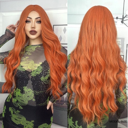 Lace Front Extra Long Curly Synthetic Orange Wig - Etsy