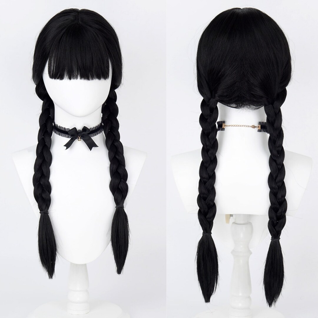 Wednesday Addams Cosplay Wig For Halloween Party Black Long Straight
