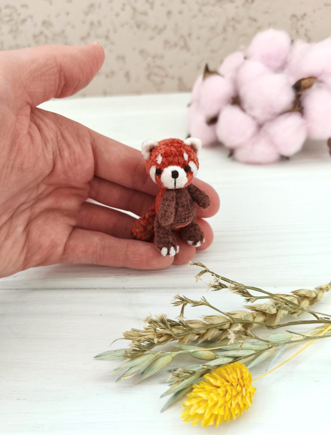 Miniature Red Panda Stuffed Velour Toy. Plushie Mini Pocket Animal ...