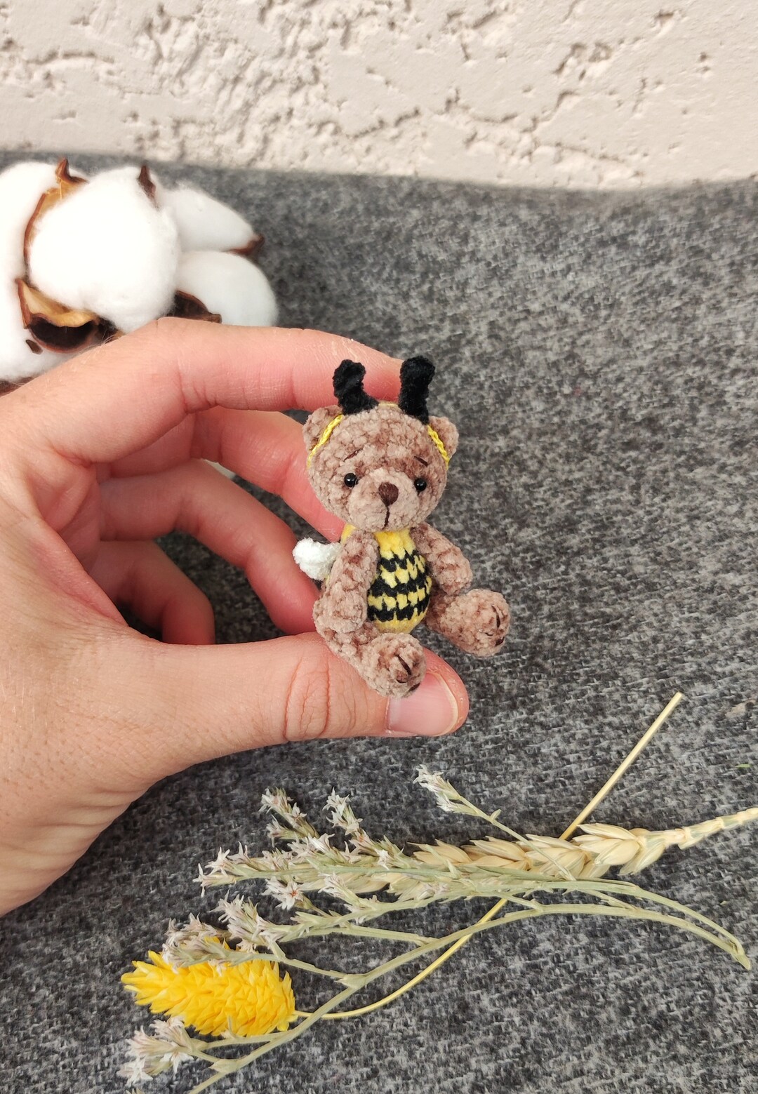 Mini Teddy Bear in Bee Costume. Tiny Pet Friend. Pocket Plushie Animal ...