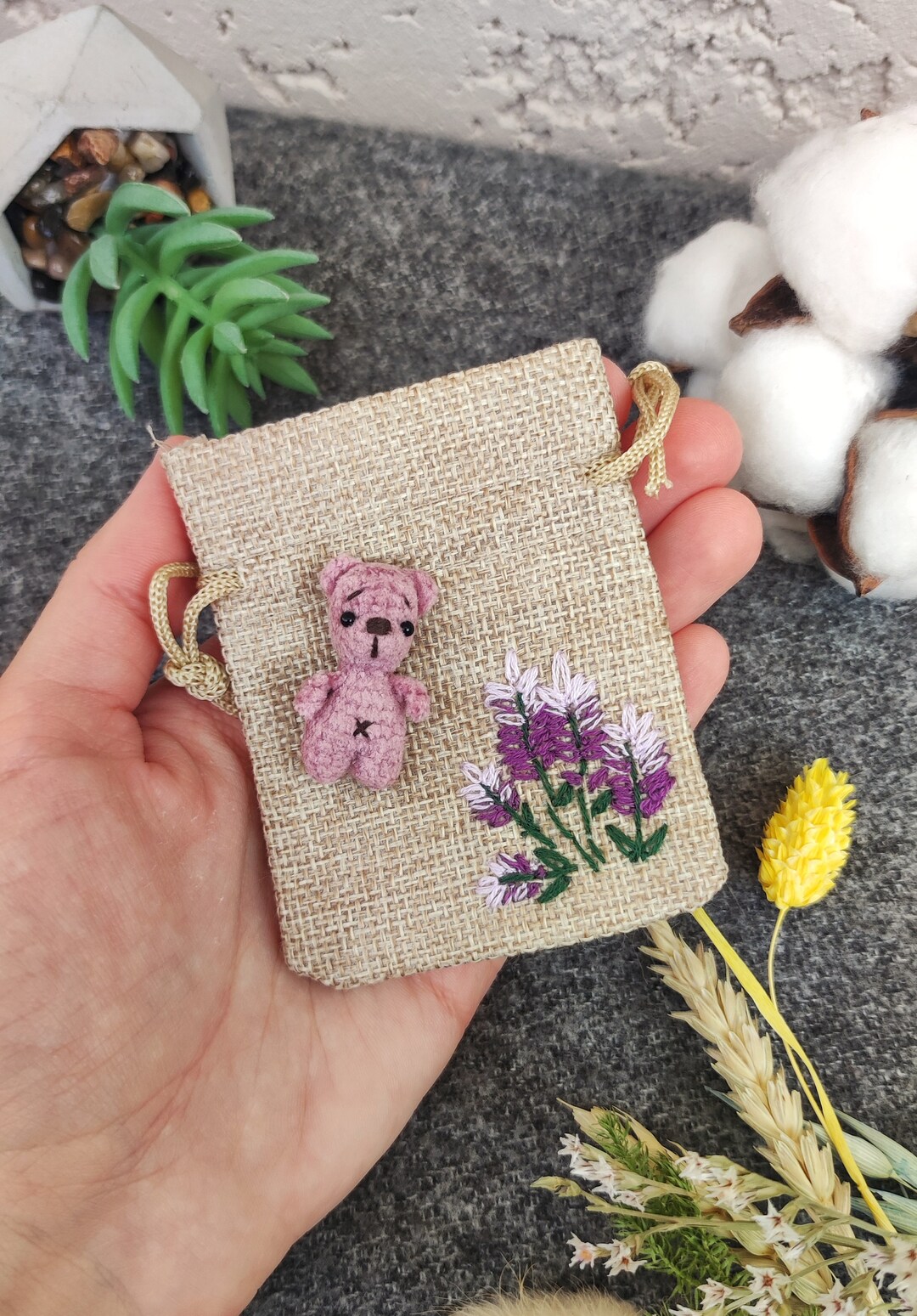Micro Stuffed Teddy Bear. Miniature Plushie Figurine in Pouch With ...