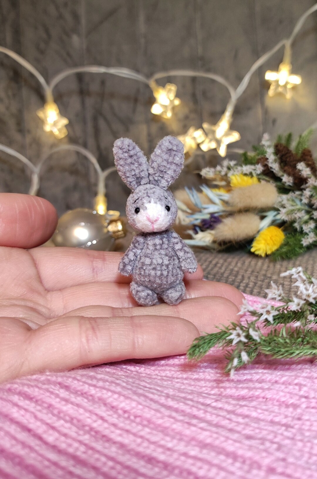 Tiny Plush Bunny Figurine. Miniature Plushie Baby Rabbit Toy. Stuffed ...