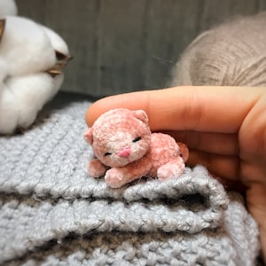 Tiny Plush Cat Collectible Miniature Pet, Little Kitten Toy, Pocket ...