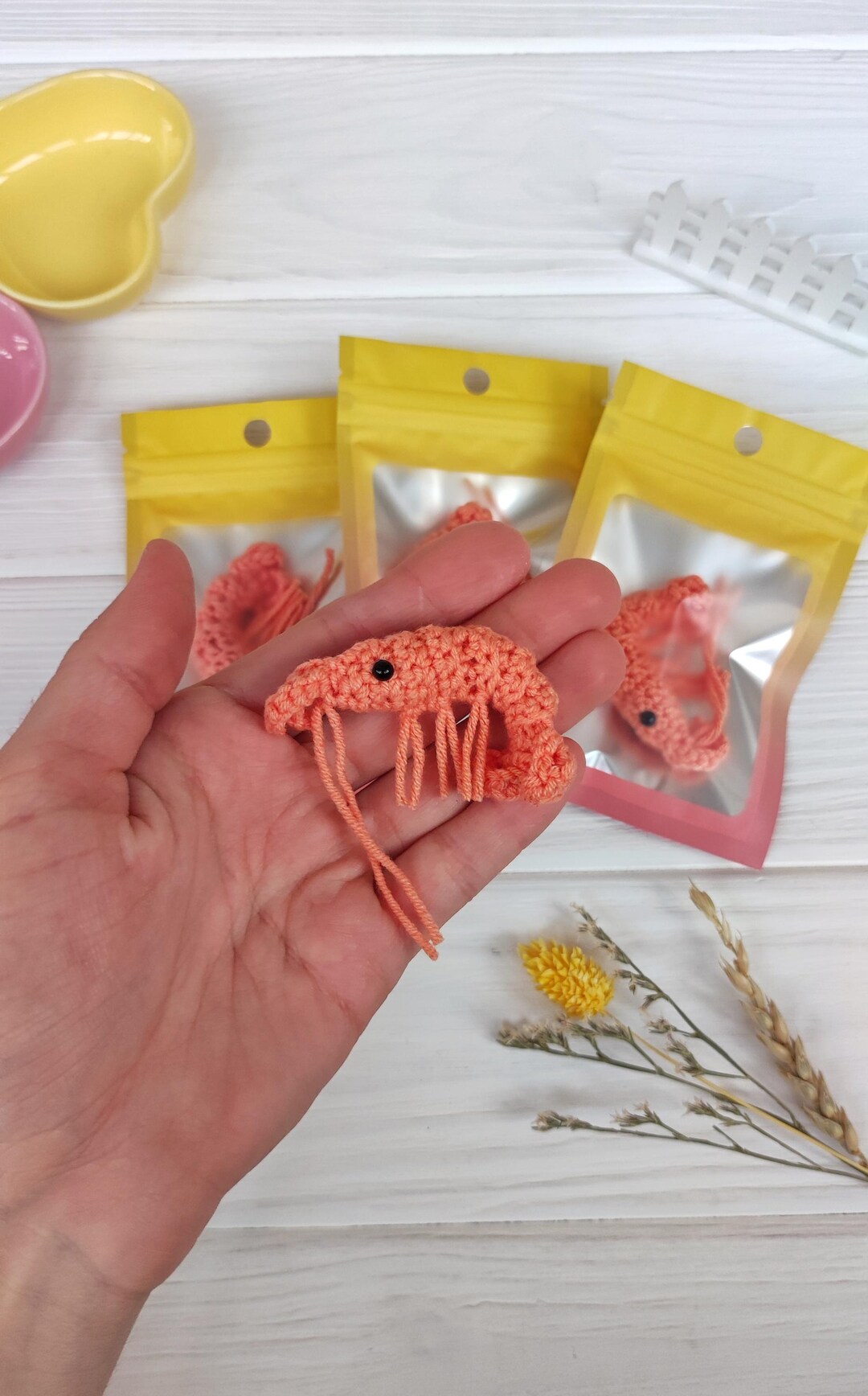 Miniature Crochet Shrimp. Little Emotional Support Shrimp. Tiny Stuffed ...