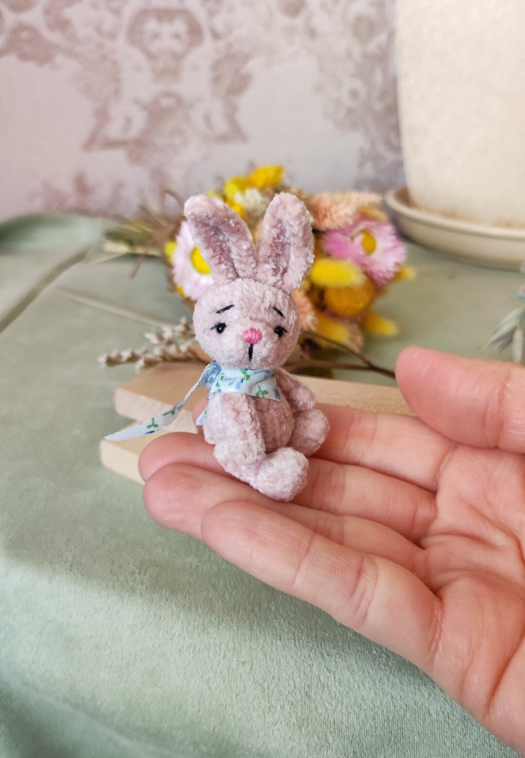 Mini Plush Bunny Toy. Miniature Cute Stuffed Rabbit. Tiny Pocket Pet ...