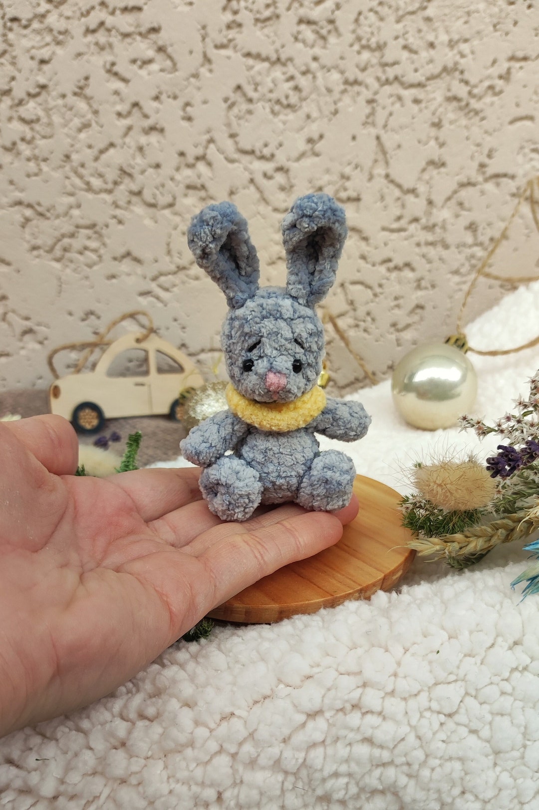 Plush Bunny Mini Stuffed Toy. Cute Grey Rabbit in Scarf Tiny Plushy ...