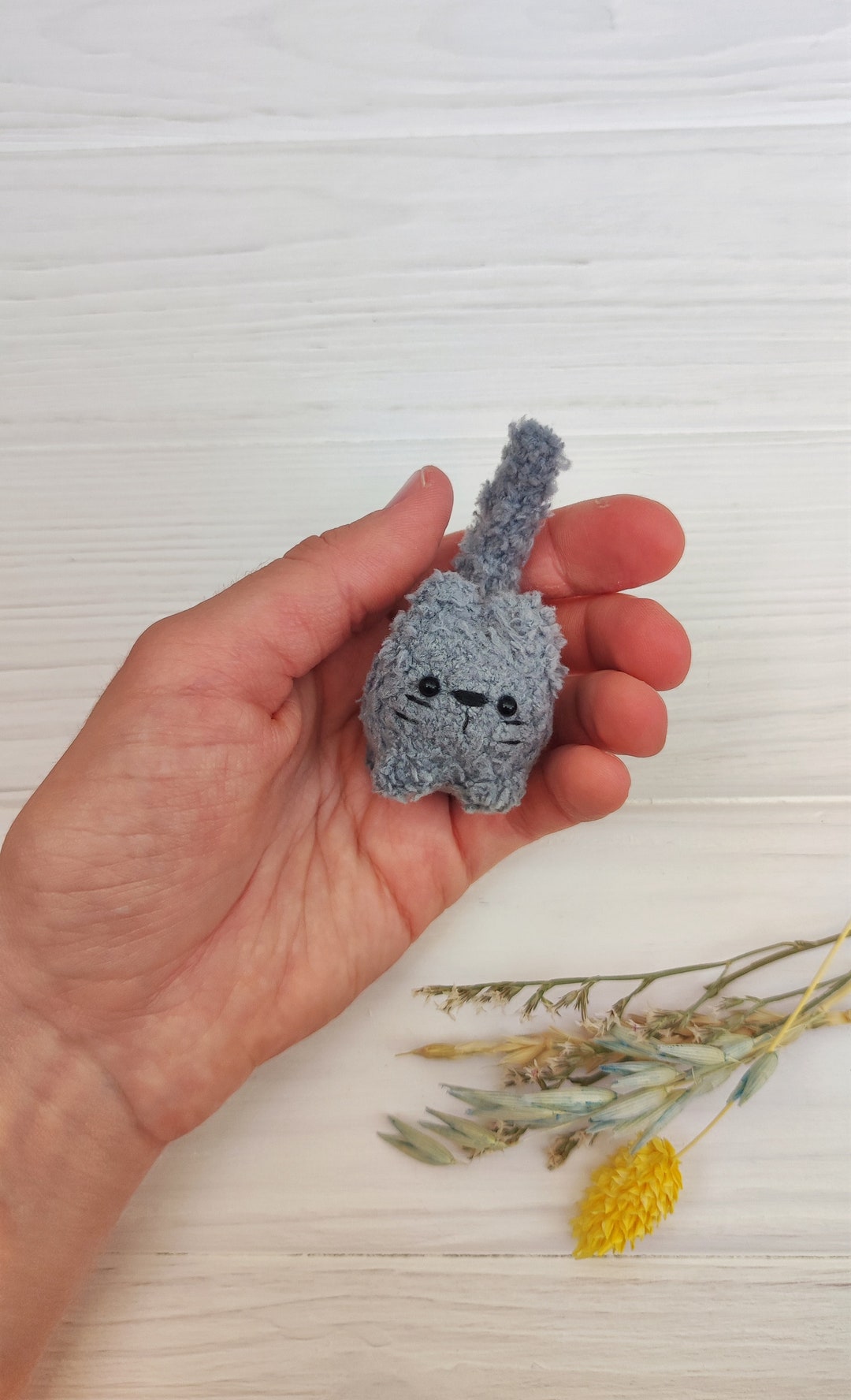 Tiny Plush Cute Stuffy Cat. Lovely Miniature Plushy Grey Kitten. Custom ...