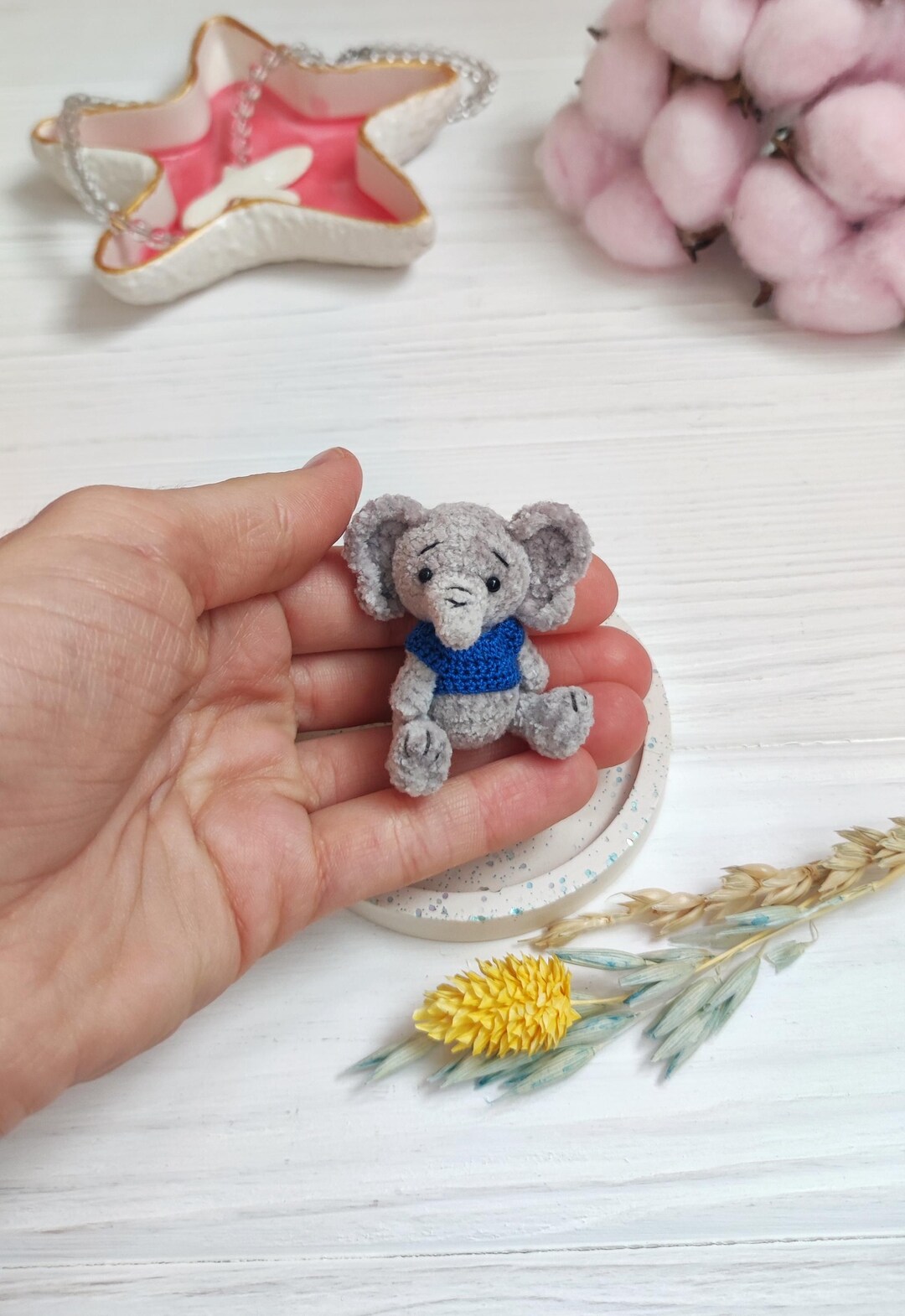Mini Plush Elephant Toy. Tiny Crochet Stuffed Animal for Miniature ...