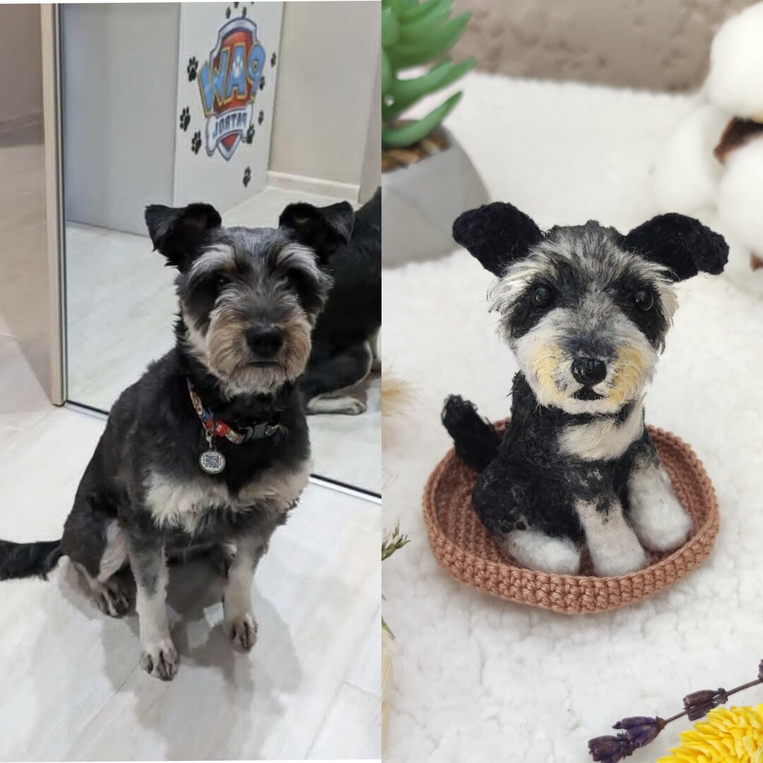 Custom Realistic Miniature Dog by Photo. Tiny Plush Schnauzer Puppy Toy ...