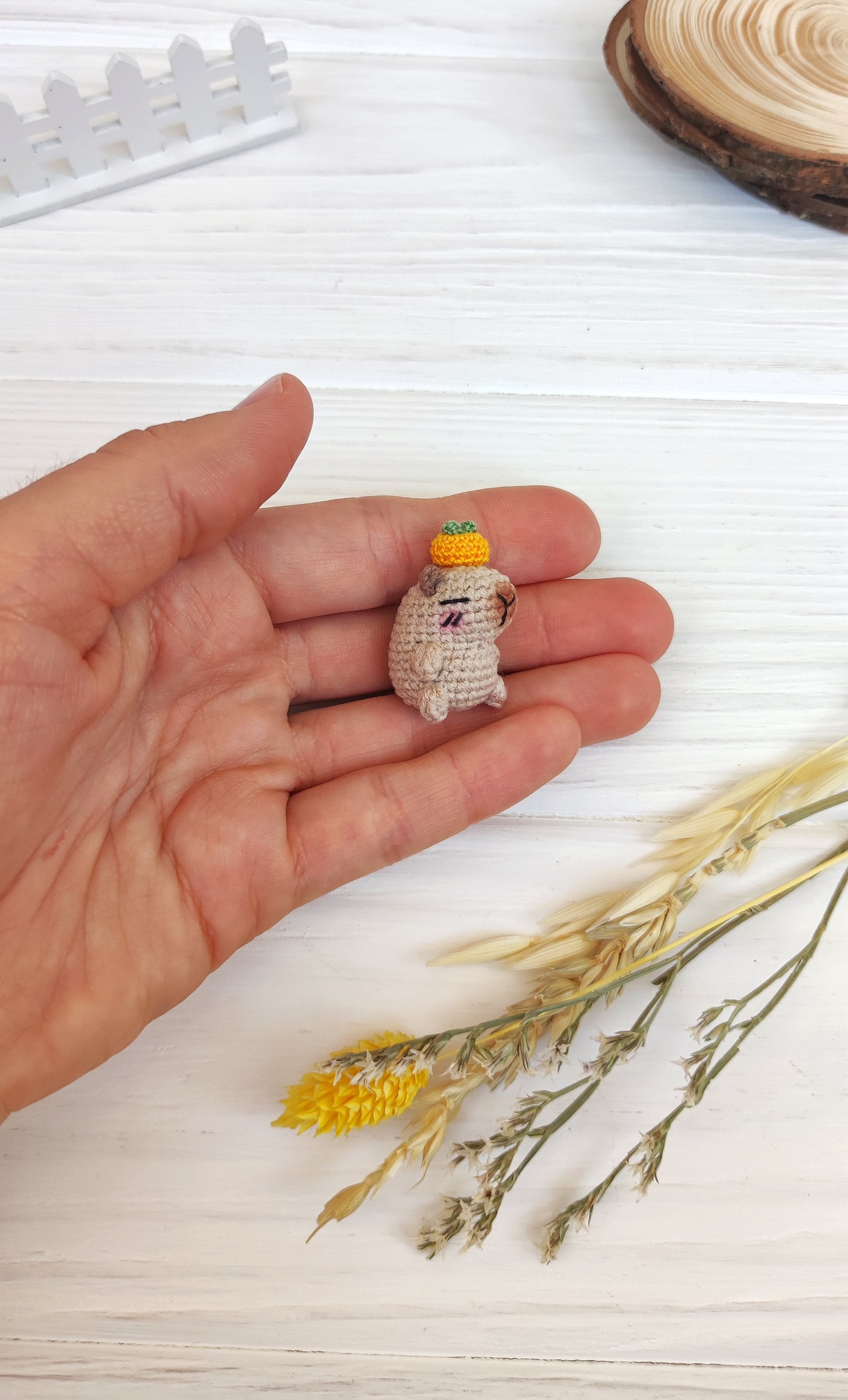Tiny Cute Capybara Toy 1 Inch. Lovely Mini Capybara With Orange. Pocket ...