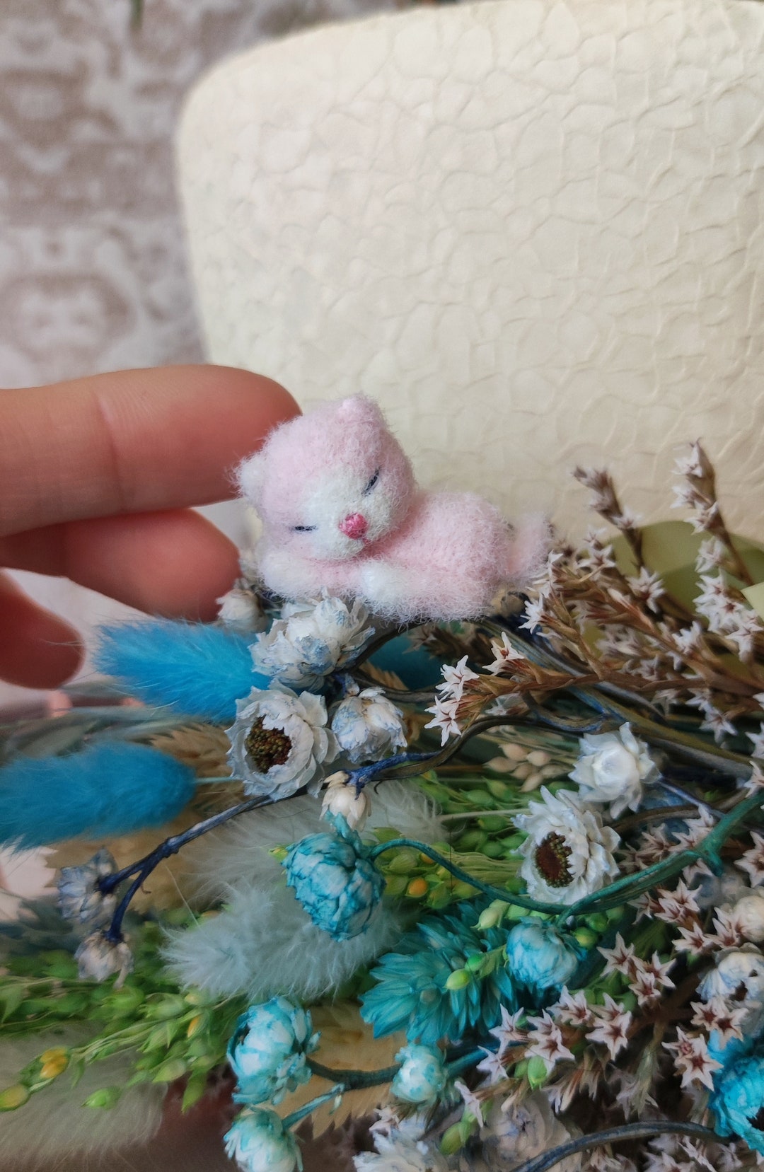 Small Kitten Stuffed Plushie Toy. Tiny Plush Sleeping Cat Realistic ...