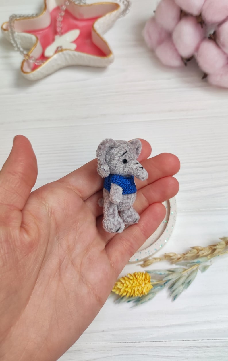 Mini Plush Elephant Toy. Tiny Crochet Stuffed Animal for Miniature ...
