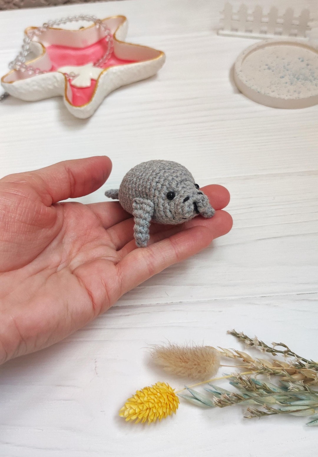 Miniature Emotional Support Manatee Toy. Cute Crochet Stuffed Pocket ...