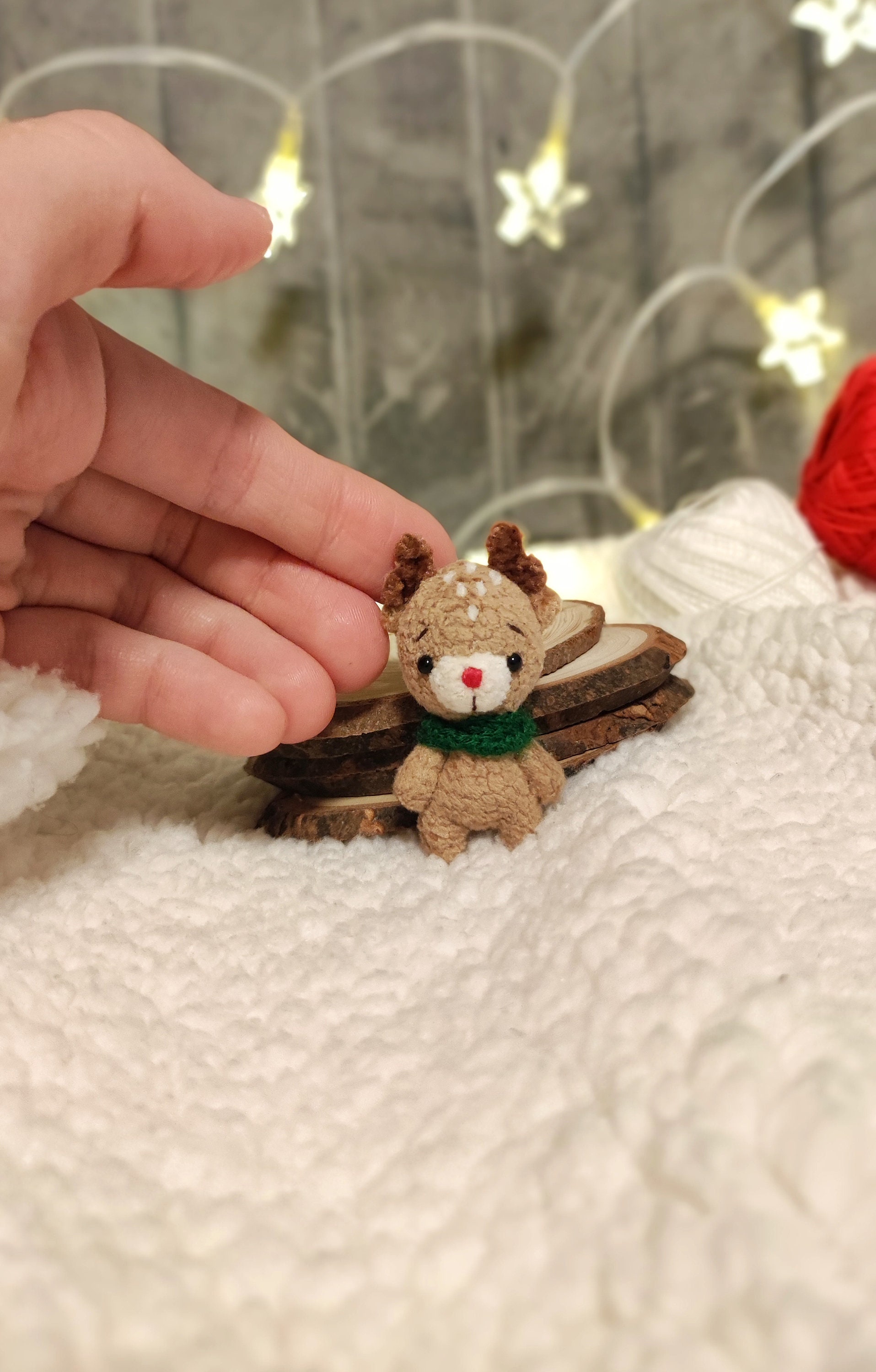 Christmas Miniature Gift Reindeer Toy. Plushie Micro Crochet Stuffed ...
