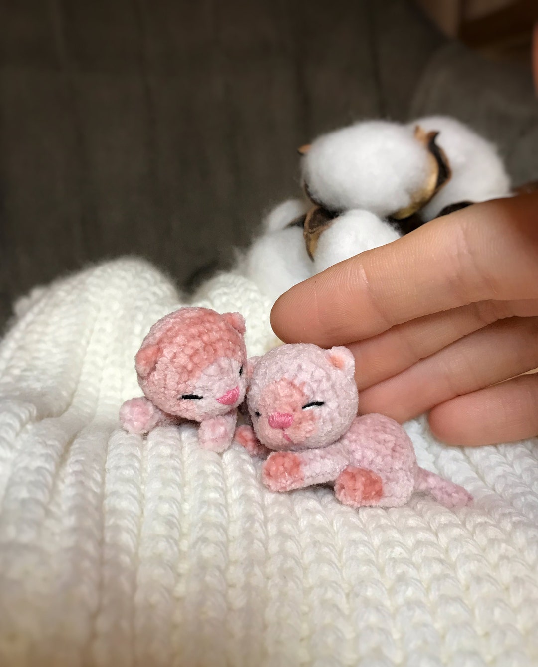 Tiny Plush Cat Collectible Miniature Pet, Little Kitten Toy, Pocket ...