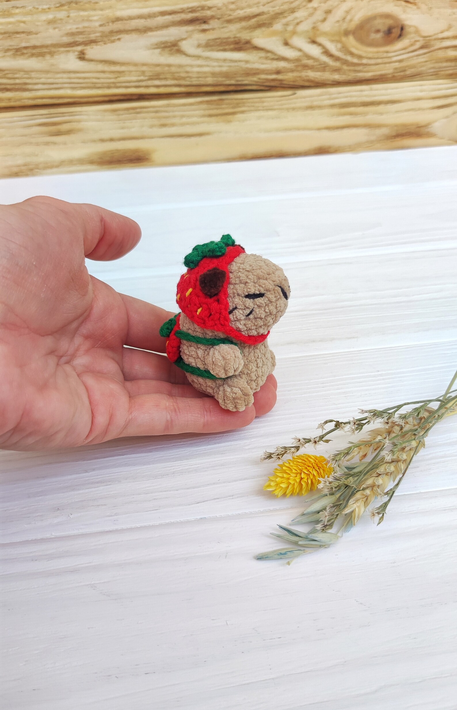 Plushie Miniature Capybara in Strawberry Hat. Pocket Plush Gift for ...