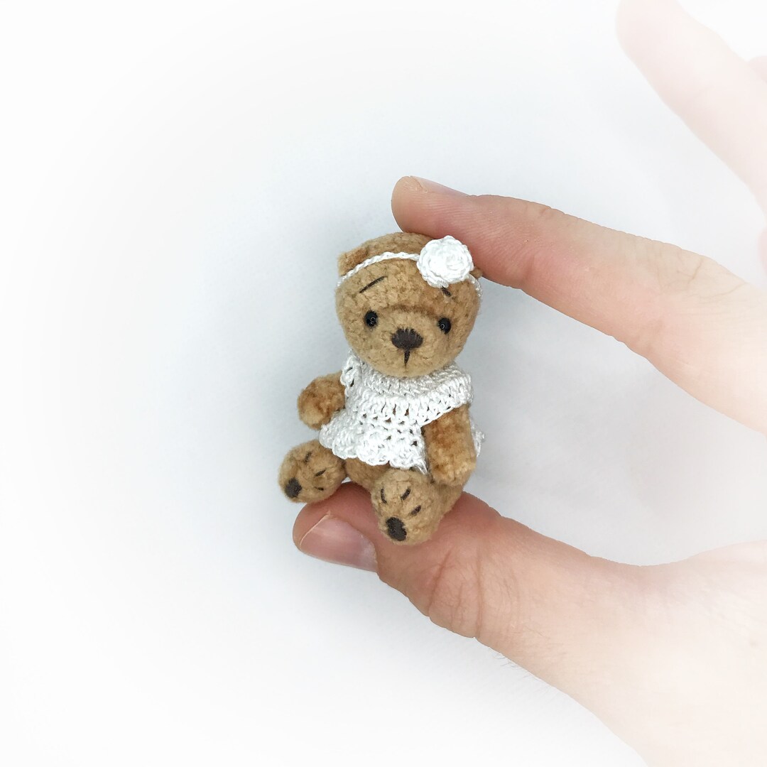 Mini Stuffed Teddy Bear in White Dress. Miniature Cute Toy Souvenir ...