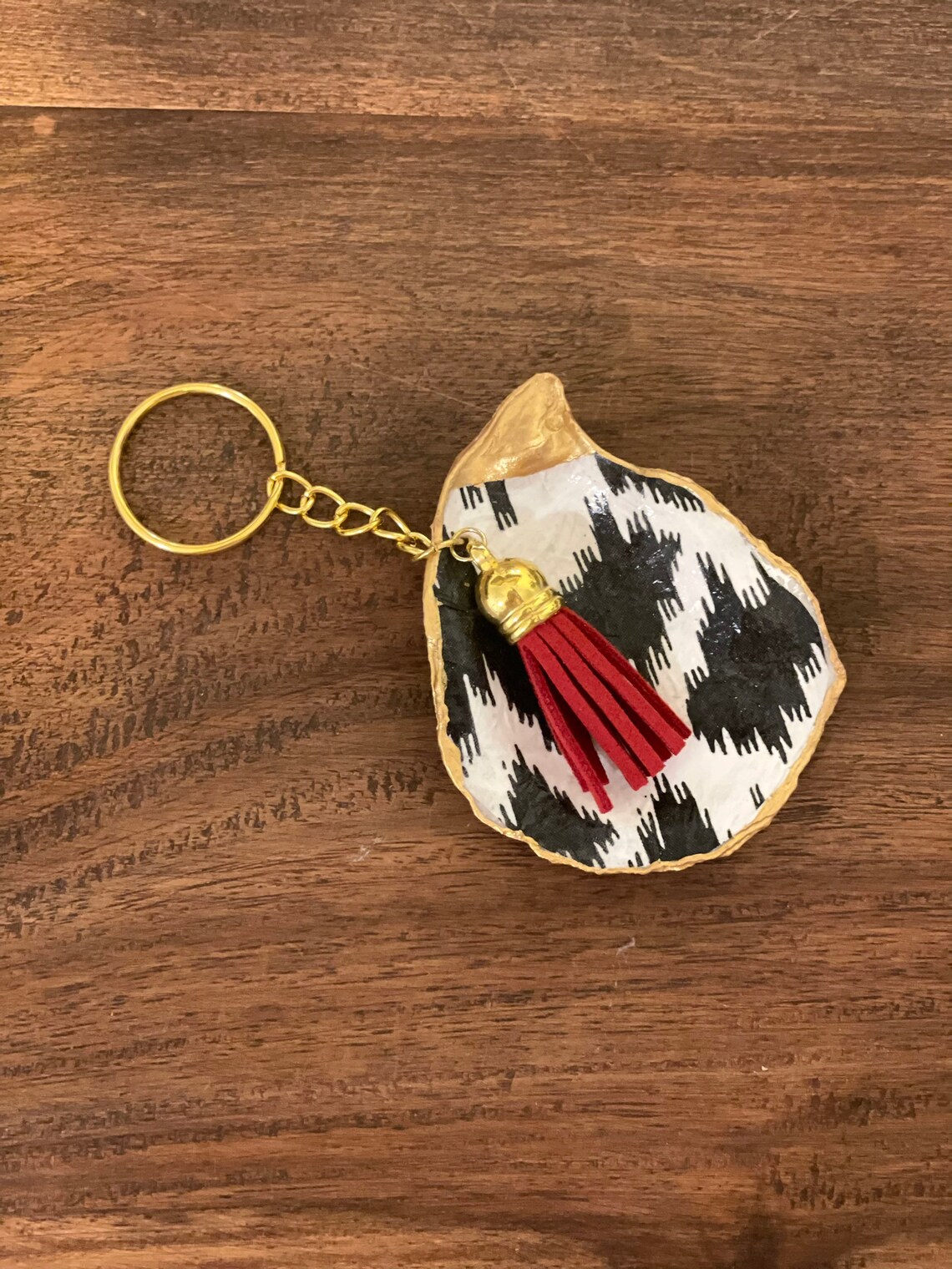 Gilded & Decoupaged Oyster Shell Keychain With Tassel - Etsy