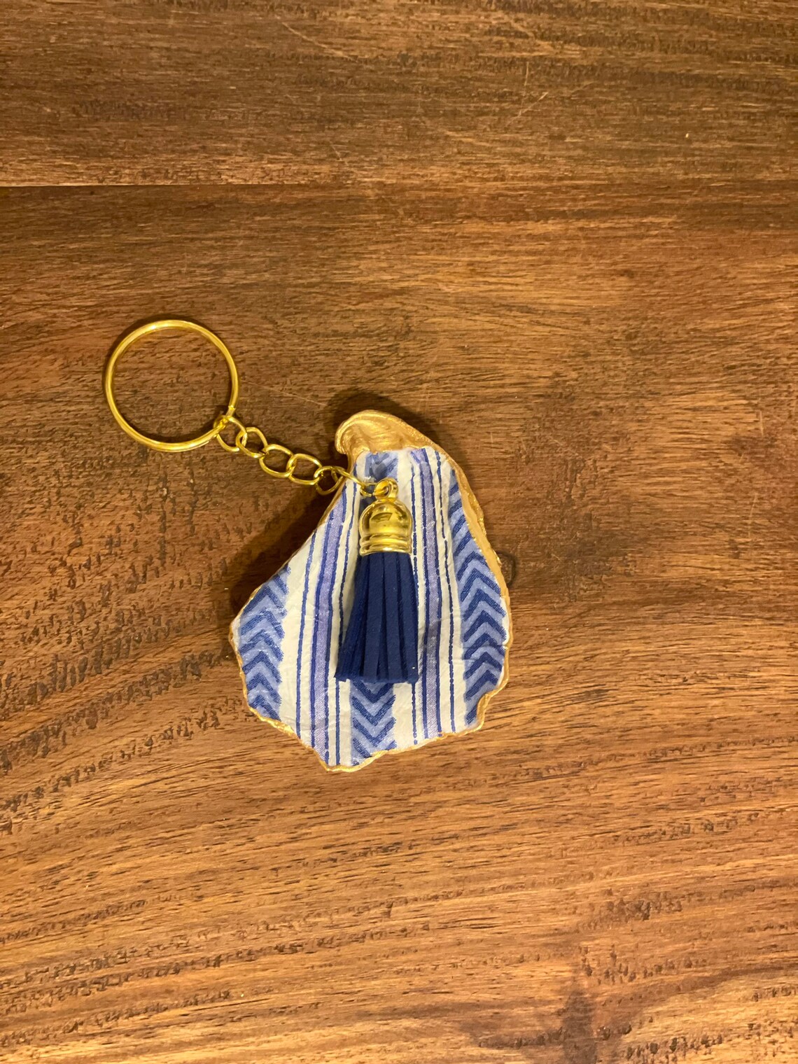 Gilded & Decoupaged Oyster Shell Keychain With Tassel - Etsy
