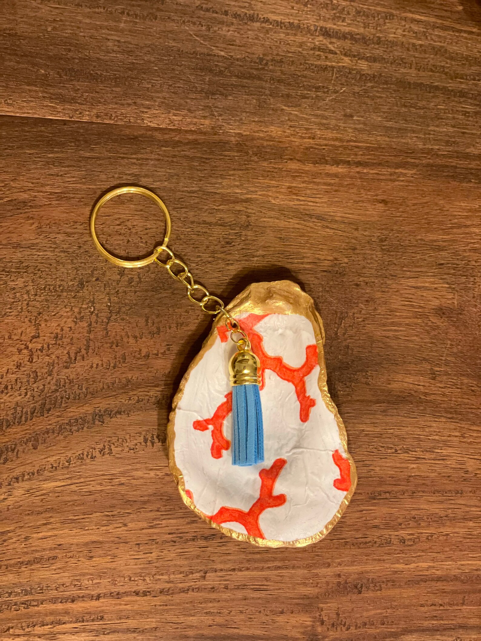 Gilded & Decoupaged Oyster Shell Keychain With Tassel - Etsy
