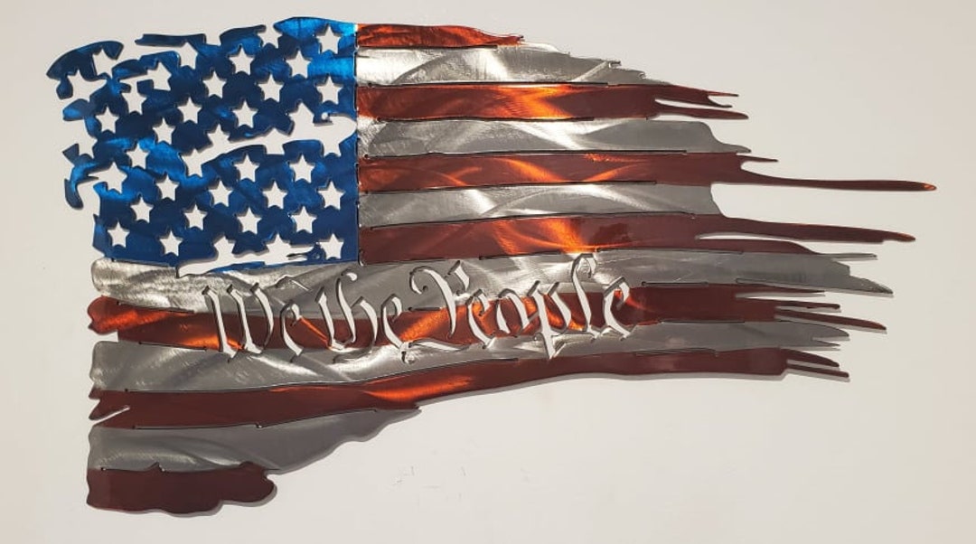 Powder Coated Metal Tattered American Flag, Handcrafted American Flag ...