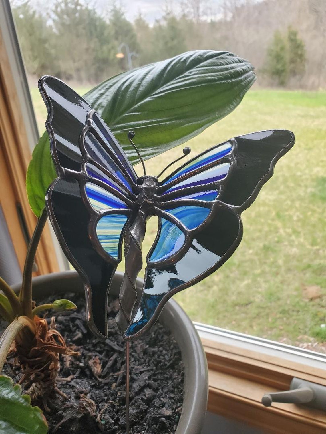 Stained Glass Butterfly Flower Pot/planter/garden Pick - Etsy