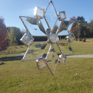 Beveled Stained Glass Snowflake With Glass Nuggets Suncatcher or Large ...