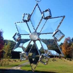 Beveled Stained Glass Snowflake With Glass Nuggets Suncatcher or Large ...