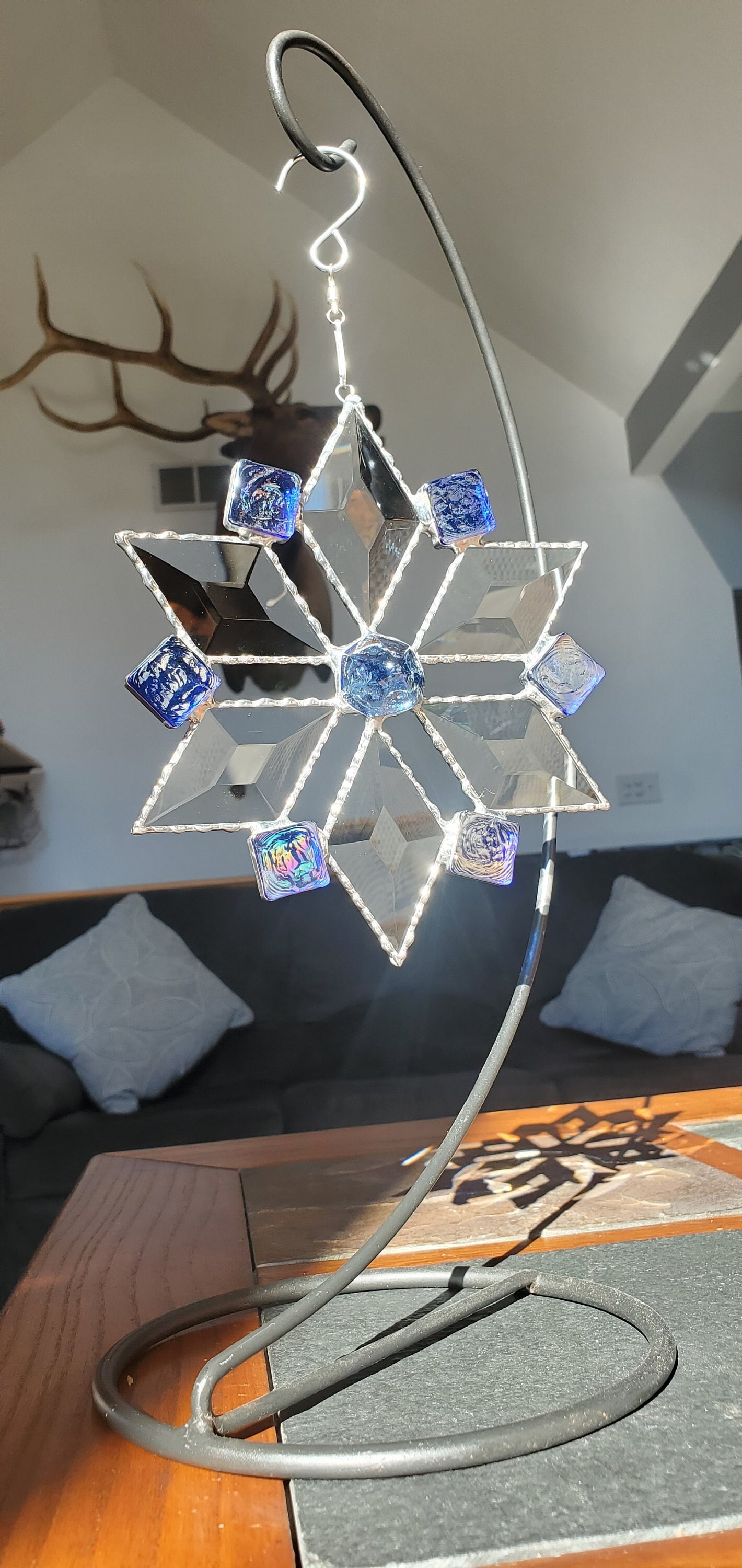 Beveled Stained Glass and Blue Glass Nugget Snowflake - Etsy