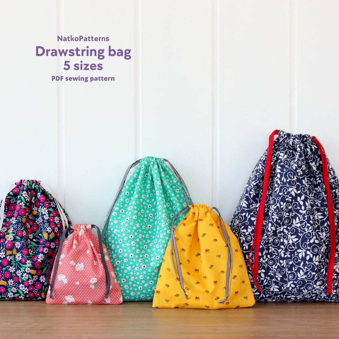 Simple Drawstring Bag Sewing Pattern, 5 Sizes, Easy Sewing Tutorial for ...