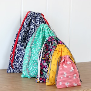 Simple Drawstring Bag Sewing Pattern, 5 Sizes, Easy Sewing Tutorial for ...